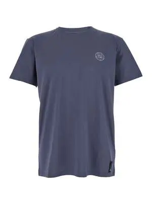 Fendi Blue Crewneck T-shirt With Logo Print On The Front And Logo Patch On The Rear In Cotton - Multicolor