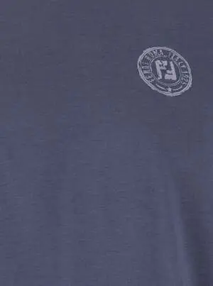 Fendi Blue Crewneck T-shirt With Logo Print On The Front And Logo Patch On The Rear In Cotton - Multicolor