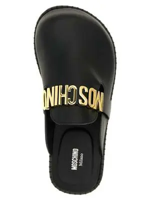 Moschino Leather Sabots With Metal Lettering Logo
