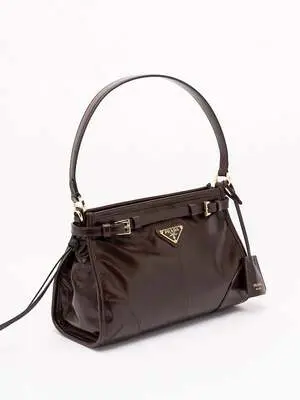 Prada Leather Shoulder Bag With Gold Tone Chain