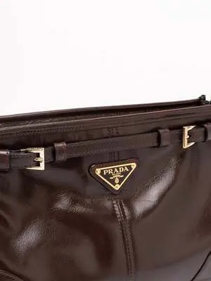 Prada Leather Shoulder Bag With Gold Tone Chain