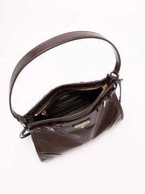 Prada Leather Shoulder Bag With Gold Tone Chain