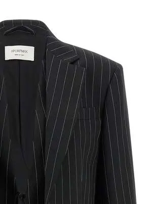 Sportmax Spxdivina Pinstripe Wool Gabardine Blazer Jacket - Black