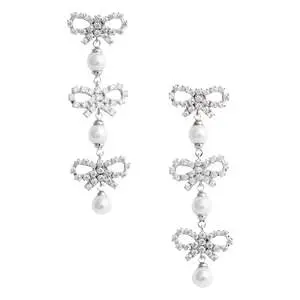 SELF-PORTRAIT Micro Bow Pearl Drop Earrings