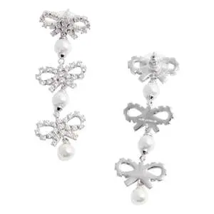SELF-PORTRAIT Micro Bow Pearl Drop Earrings
