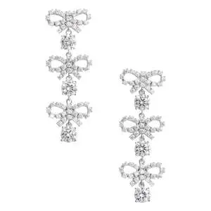 SELF-PORTRAIT Micro Bow Crystal Tiered Earrings - Silver