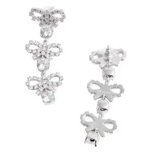 SELF-PORTRAIT Micro Bow Crystal Tiered Earrings - Silver