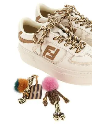 Fendi Match Lace-up Leather Sneakers With Embossed Logo And Mink Charm - Multicolor