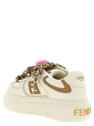 Fendi Match Lace-up Leather Sneakers With Embossed Logo And Mink Charm - Multicolor