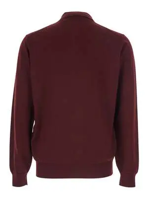 Fendi Bordeaux Long Sleeve Polo With Classic Collar And Ff Plate On The Front In Wool For - Multicolor