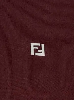 Fendi Bordeaux Long Sleeve Polo With Classic Collar And Ff Plate On The Front In Wool For - Multicolor