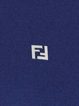 Fendi Blue Long Sleeve Polo With Classic Collar And Ff Plate On The Front In Wool For - Multicolor