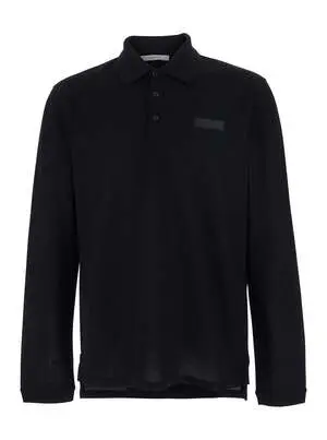 Givenchy Black Polo Shirt With Logn Sleeves And Chest Logo Patch In Cotton