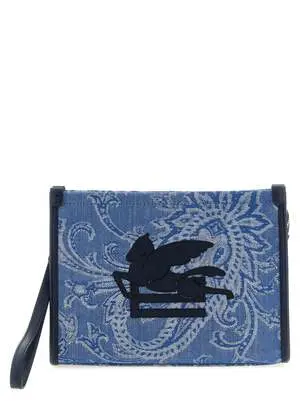 Etro Paisley Jacquard Clutch With Logo Embroidery - Blue