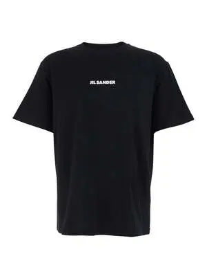 JIL SANDER Cotton Crew Neck T-shirt With Front Logo Lettering - Black