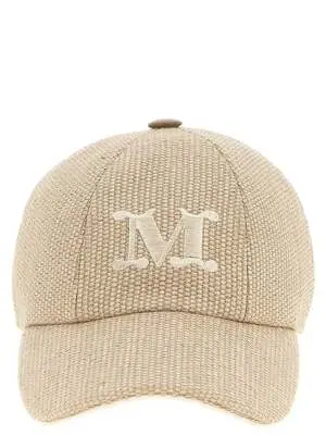 Max Mara Woven Straw Cap With Logo Embroidery - Cream