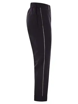 Peserico Virgin Wool Blend Trousers With Embellished Side Detail