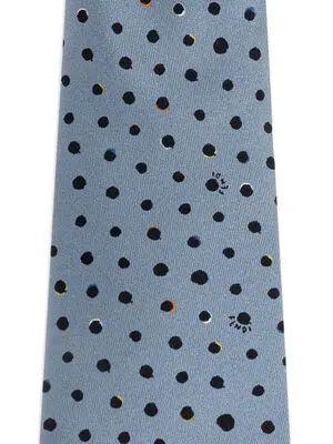 Fendi Micro Dots Pattern Silk Neck Tie - Blue