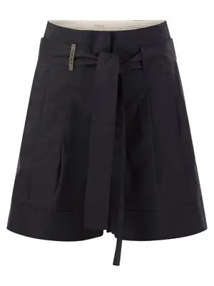 Peserico High-waisted Pleated Stretch Cotton Shorts With Belt