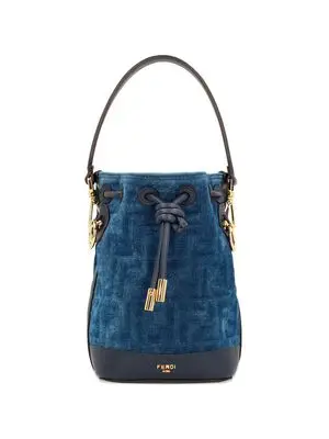 Fendi Mon Tresor Floacked Ff Denim Mini Bucket Bag - Blue