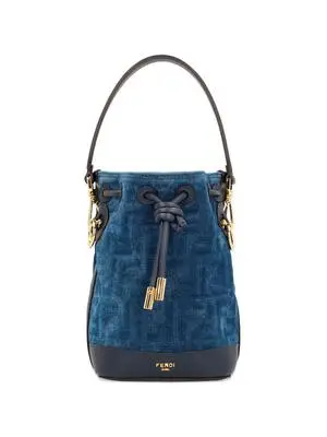 Fendi Mon Tresor Floacked Ff Denim Mini Bucket Bag - Blue