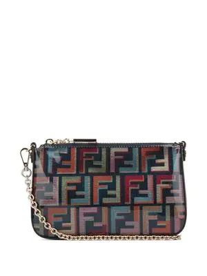 Fendi Glazed Ff Fabric Baguette Pouch With Chain - Multicolor