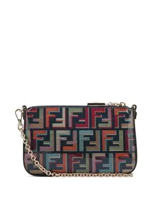 Fendi Glazed Ff Fabric Baguette Pouch With Chain - Multicolor