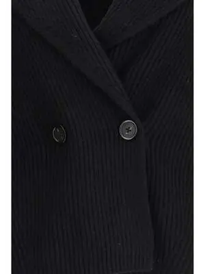 TOTEME Shawl-lapel Double-breasted Ribbed Wool Cardigan - Black