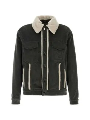 Fendi Corduroy Blouson With Sheepskin Trim - Gray