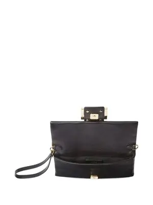 Fendi Nappa Leather Mamma Baguette Pouch With Chain Strap - Black
