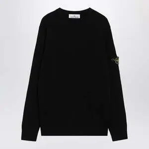 Stone Island Virgin Wool Crew Neck Sweater With Compass Logo Badge - Black