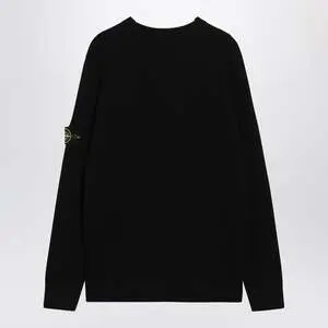 Stone Island Virgin Wool Crew Neck Sweater With Compass Logo Badge - Black