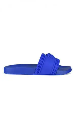 Versace Medusa Embossed Rubber Slides - Blue