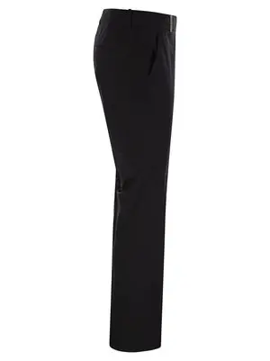Peserico Stretch Cotton High Waist Trousers With Flared Bottom