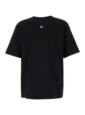 Fendi T-shirt With Metallic Logo On Front In Cotton For