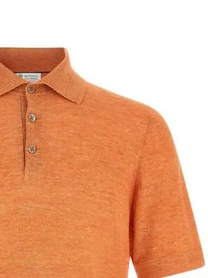 Brunello Cucinelli Linen Cotton Polo Shirt - Orange