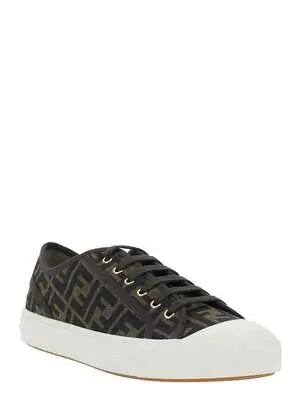 Fendi Brown Ff Motif Fabric Sneakers - Multicolor