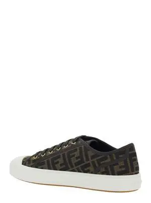 Fendi Brown Ff Motif Fabric Sneakers - Multicolor