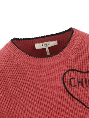 Chloé Cropped Fitted Wool Knit Logo Sweater