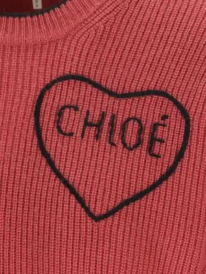 Chloé Cropped Fitted Wool Knit Logo Sweater - Multicolor