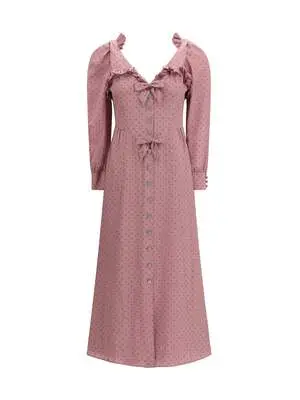 Alessandra Rich Polka Dot Ruffle Midi Dress - Pink