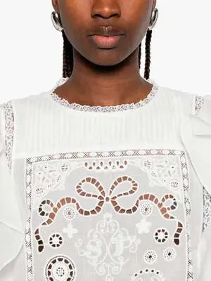 SELF-PORTRAIT Ramie Lace Frill Top