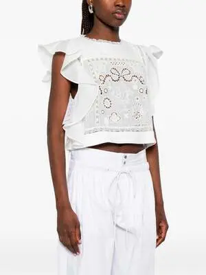 SELF-PORTRAIT Ramie Lace Frill Top