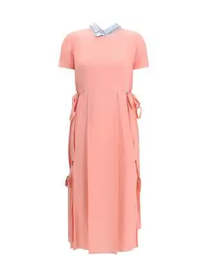 Prada Crêpe Marocain Dress With Embroidered Shirt Collar And Bow Detail