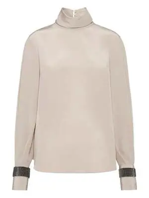 Brunello Cucinelli Silk High Neck Blouse - Multicolor