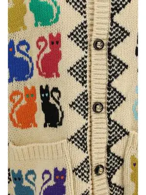 Valentino Garavani Le Chat De La Maison" Jacquard Wool Cardigan - Multicolor