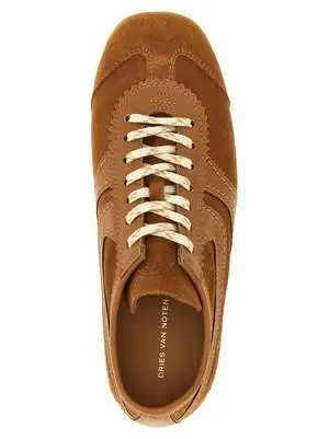 Dries Van Noten Suede Sneakers With Leather Details - Brown