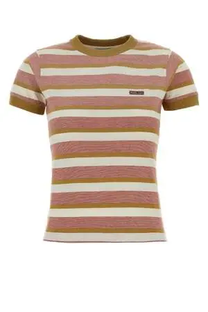 Prada Embroidered Striped Cotton T-shirt - Multicolor