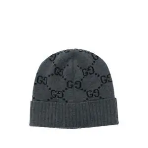 Gucci Gg Monogram Cashmere Beanie - Gray