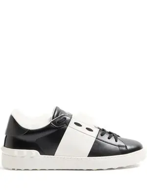 Valentino Garavani VALENTINO GARAVANI Open Leather Sneakers With Contrast Band And Stud Details Black